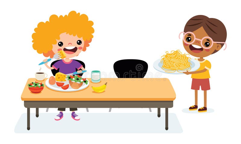 Cafeteria Scene with Cartoon Characters Stock Illustration ...