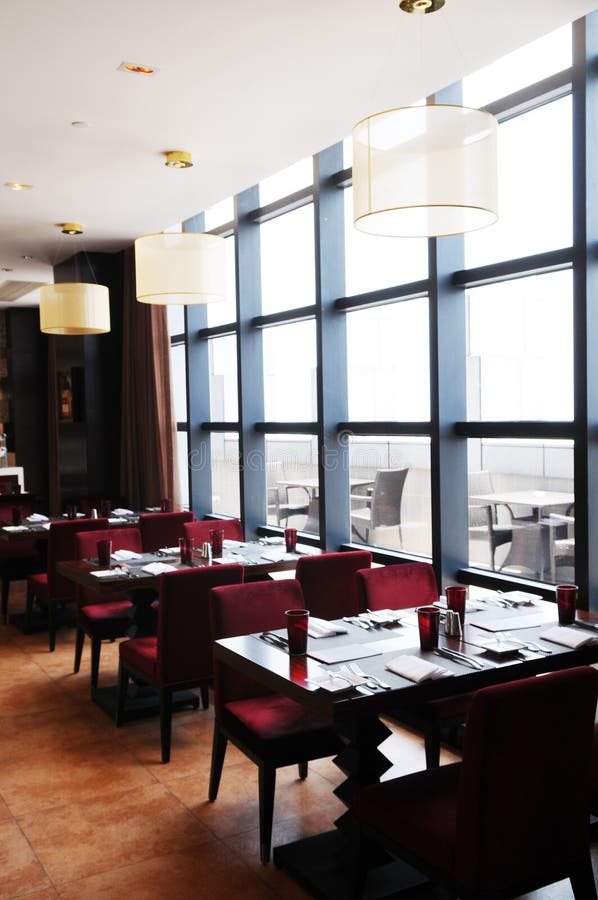 The Cafeteria Interior and Table Setting Stock Image - Image of setting ...