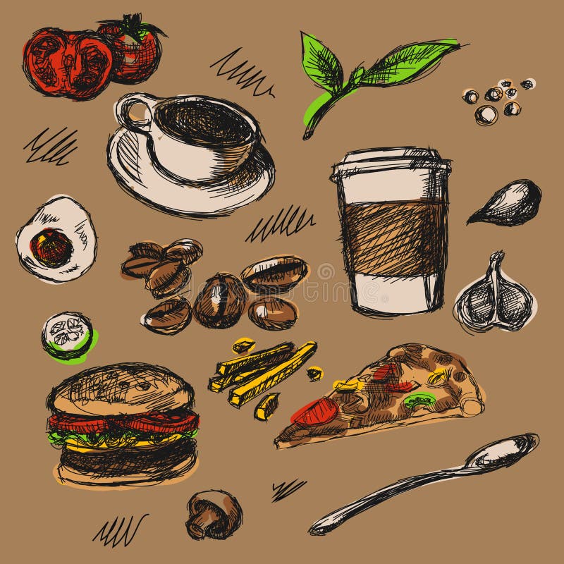 Caffe Food Hand Drawn Illustration Stock Illustration - Illustration of ...