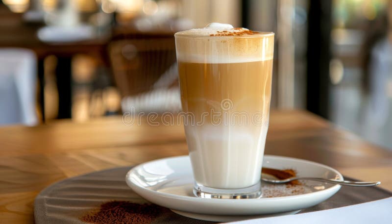 Caffe Latte in Tall Glass on White Plate. Stock Illustration ...