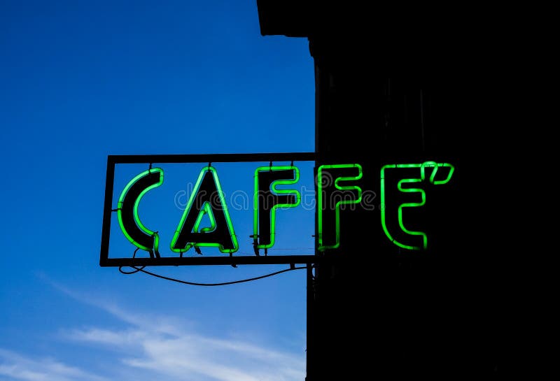 Caffe neon light bar sign stock image. Image of green - 268731651