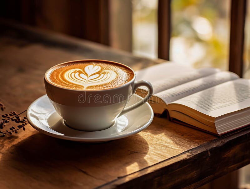 Caffee Cup and Book on Wooden Table. World Coffee Day Concept Stock ...