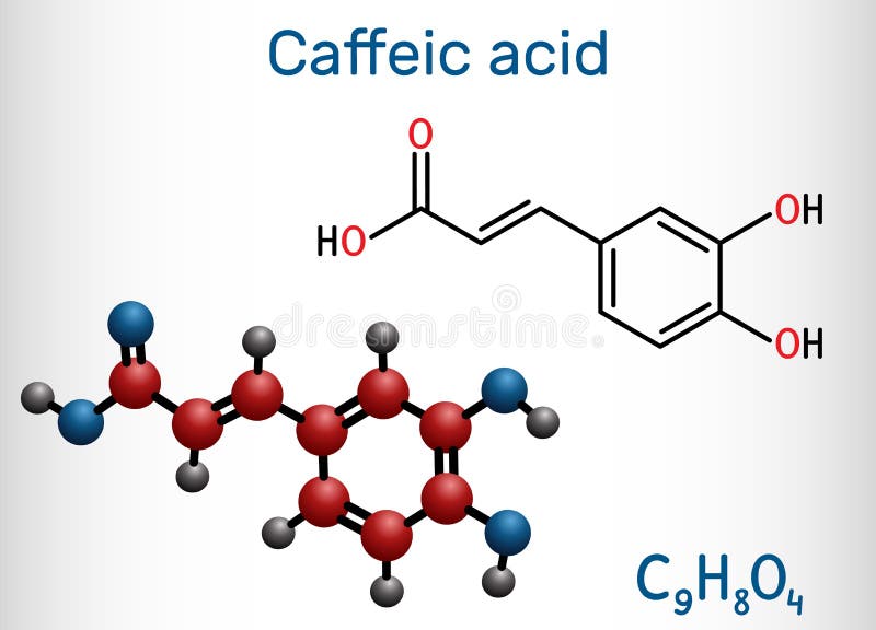 Caffeic Acid, C9H8O4 Molecule. it is Hydroxycinnamic Acid with ...