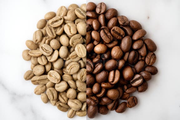 Caffeinated and Decaf Coffee Beans Side-by-Side Comparison Emphasizing ...