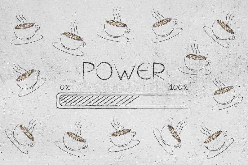 Power Progress Bar Loading Surrounded by Cups of Coffee Stock ...