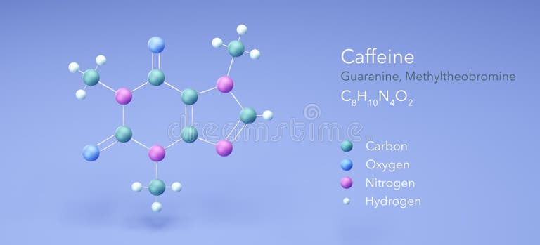 Caffeine, Guaranine. Molecular Structures, 3d Rendering, Structural ...