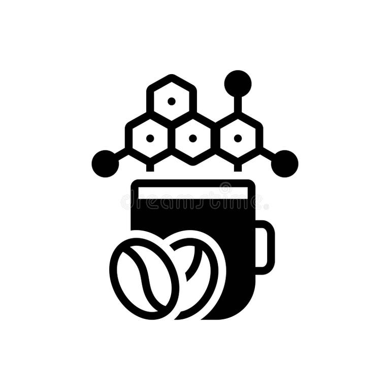 Black Solid Icon for Caffeine, Coffee Bean and Mug Stock Illustration ...