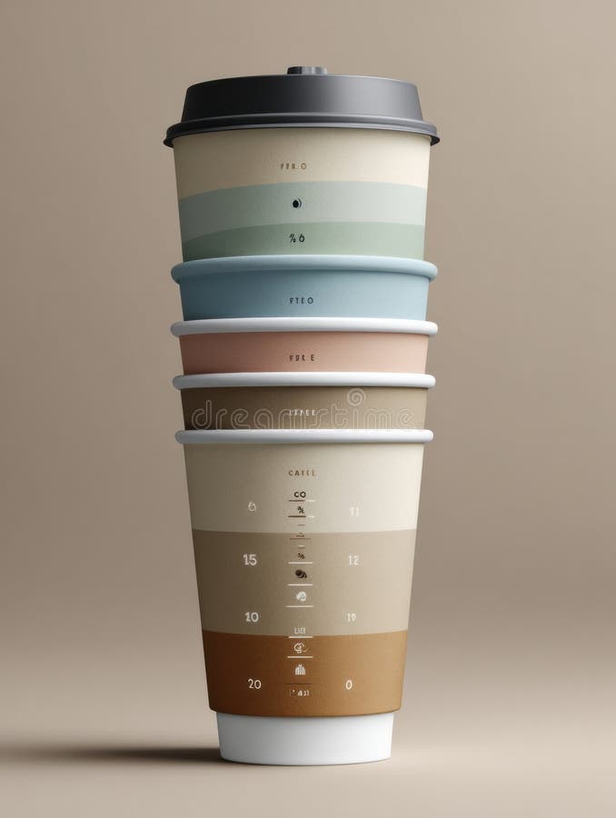 Caffeine Level Indicator Cups Stacked in a Modern Design, Displaying ...