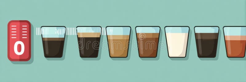 Caffeine Meter Illustration Showing Levels from Zero To Overload with Clear Division and Empty ...