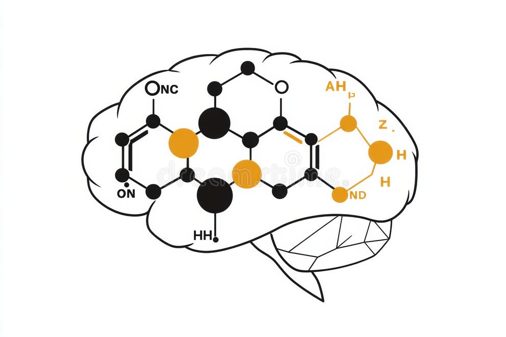 Caffeine Molecule Represented Inside a Brain Icon Illustrating Its ...