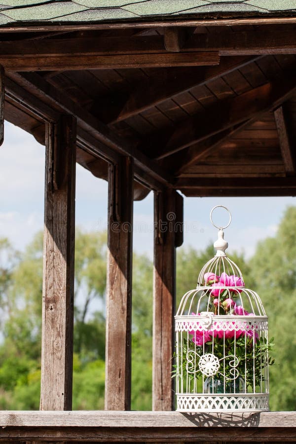 Cage with Beautiful Flowers Outdoors Stock Image - Image of decor ...