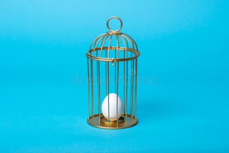 A Cage with an Egg Inside on a Blue Background. the Concept of Slavery ...
