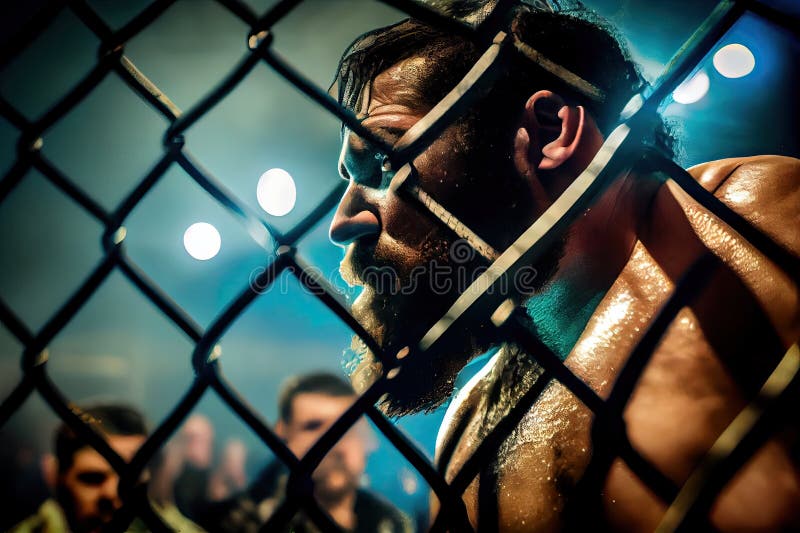 Cage Fight Arena with Dramatic Lighting, Close-up of Combatant S Faces ...