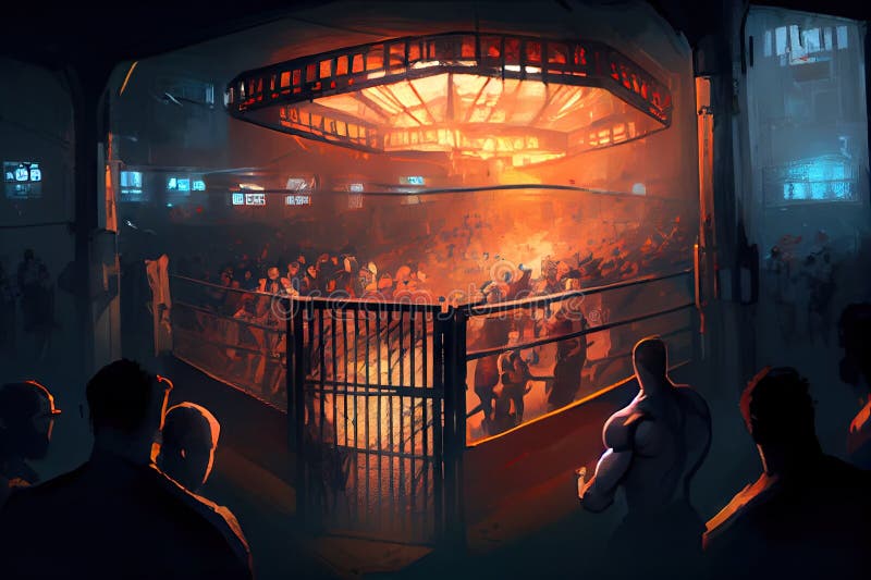 Cage Fight Arena with Spectators Cheering on the Fight, and Security ...