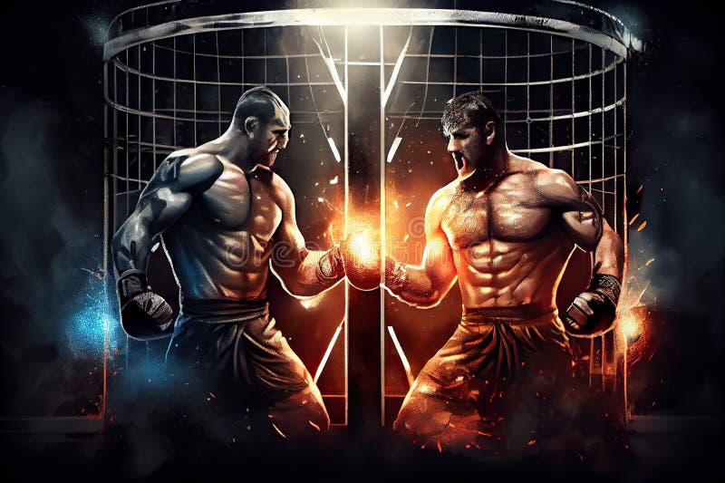 Cage Fight with Two Fighters in the Final Round, Each with Their Own ...