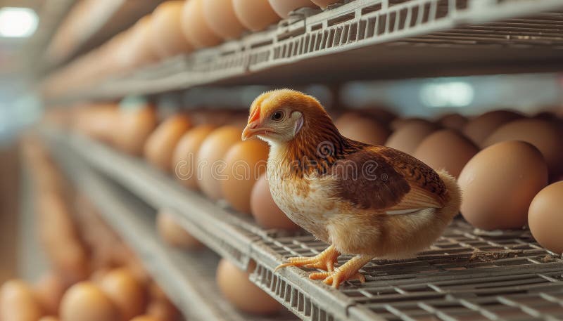 Cage-free Chick Resting among Fresh Eggs in a Natural Farm Setting ...