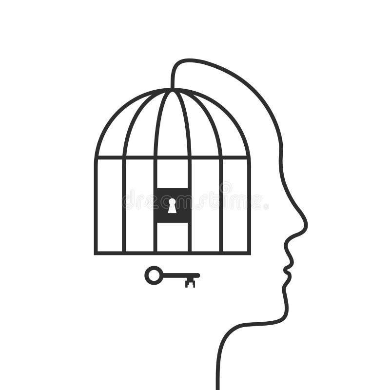 Cage and Human Head Silhouette with Face Outline Concept. Stock Vector ...
