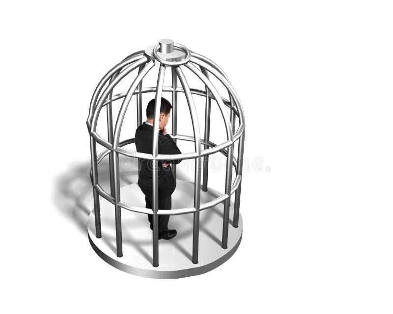 Cage with Man Thinking Inside Stock Illustration - Illustration of ...