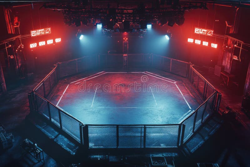 Cage Match Arena Illuminated at Night Stock Photo - Image of ring ...