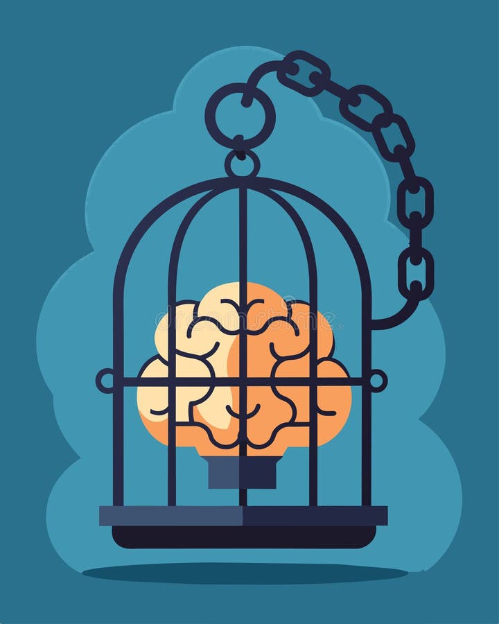 A Cage in the Shape of a Brain with Chains Wrapped Around it Depicting ...