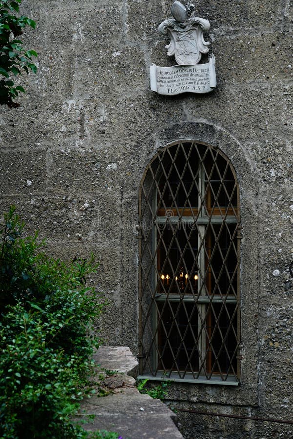Caged Arch Window on a Stone Building Stock Image - Image of green ...