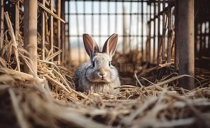 Caged Rabbit on a Natural Organic Farm Stock Photo - Image of economy ...