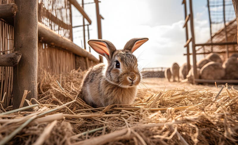 Caged Rabbit on a Natural Organic Farm Stock Photo - Image of mammal ...