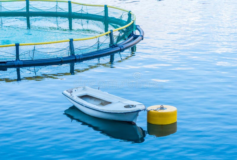 Cages for Fish Farming and the Boat Stock Image - Image of commercial ...
