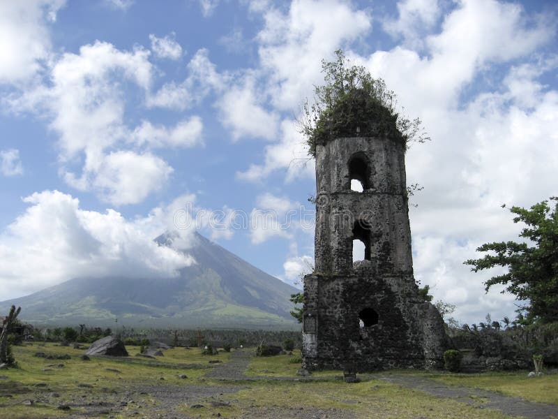 Cagsawa Ruins Mayon Volcano Philippines Stock Photo - Image of blue ...