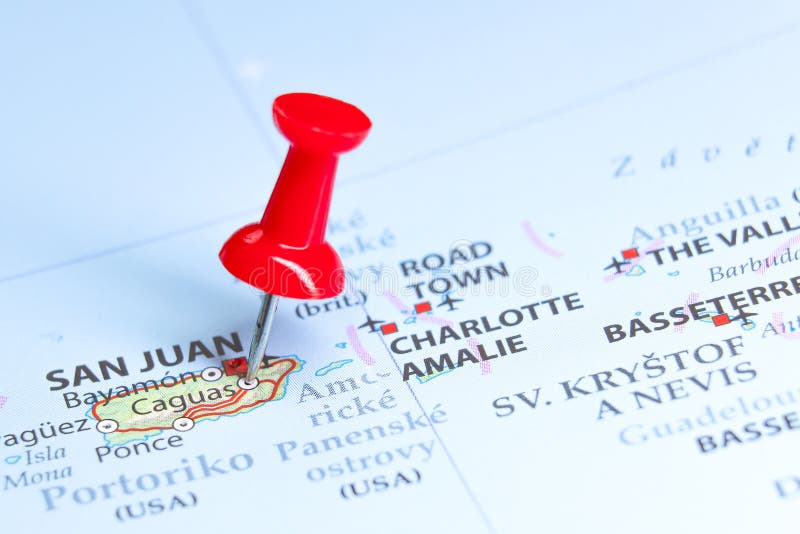Caguas, Puerto Rico Pin on Map Editorial Stock Image - Image of state ...