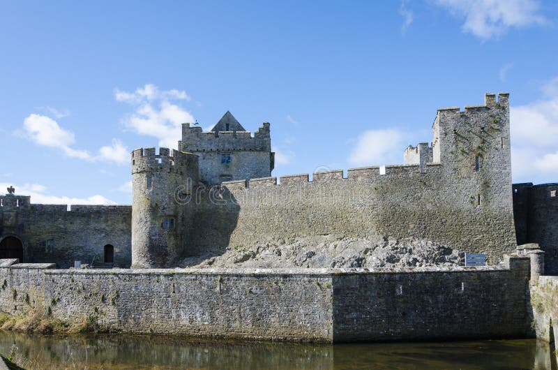 Cahir Castle with Moat Under a Blue Sky Stock Image - Image of landmark ...