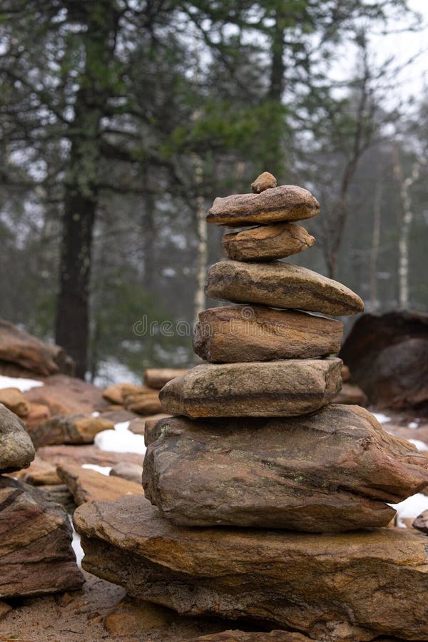 Cairn Building in forest stock image. Image of birch - 162800773
