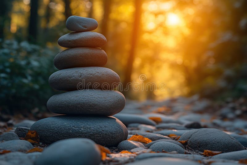 Cairn in Forest at Dawn, Balance Concept Stock Illustration ...