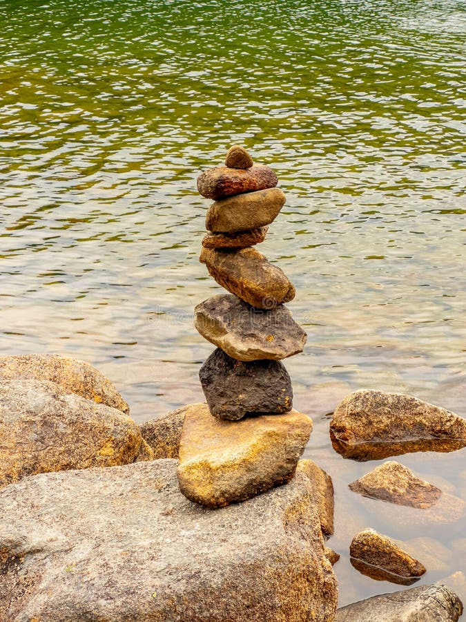 Cairn Rock Stack by the River. Acadia National Park Stock Photo - Image ...