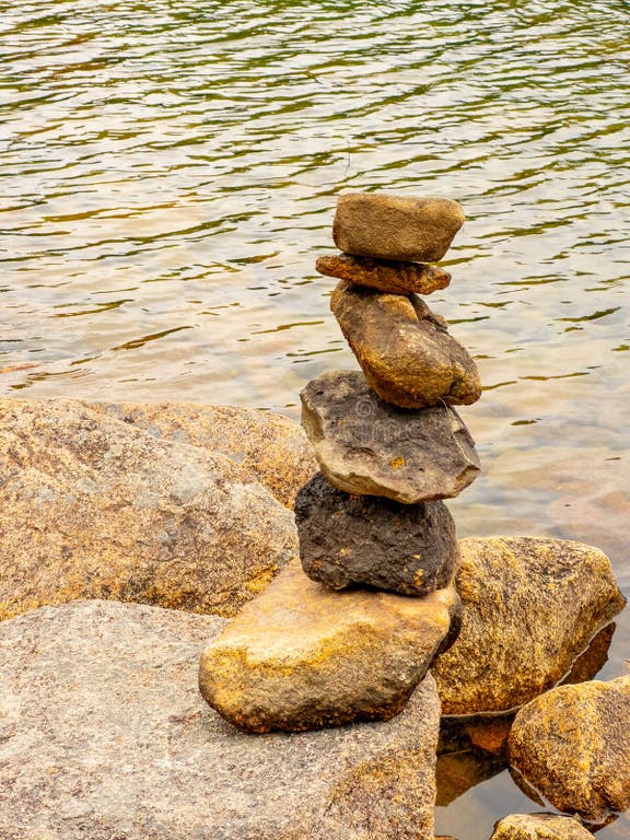 Cairn Rock Stack by the River. Acadia National Park Stock Photo - Image ...