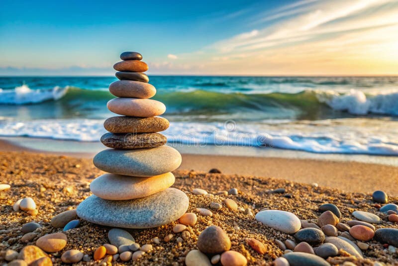 Cairn Stack of Stones on the Beach Symbol of Balance and Harmony Stock ...