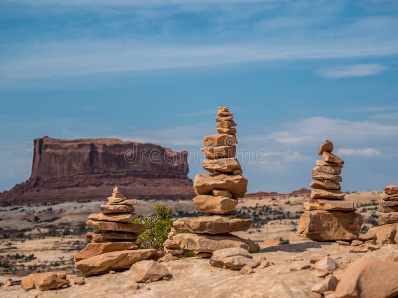 Cairns on the hiking trail stock photo. Image of orange - 128466732