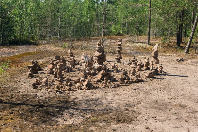 Cairns, Strange Stone Pyramids in the Forest Stock Image - Image of ...