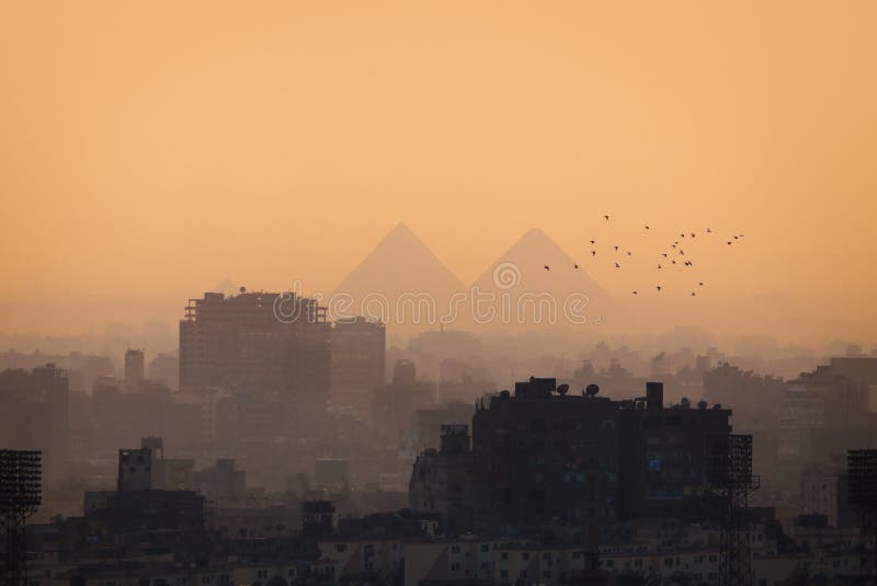 Cairo City Skyline and Pyramids Stock Image - Image of copyspace ...
