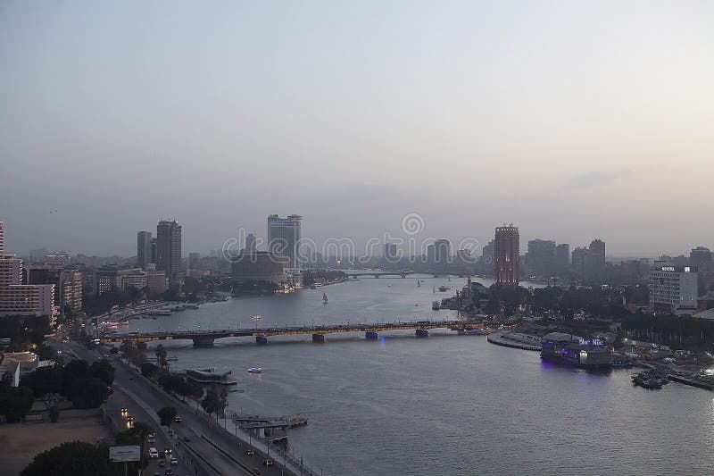 Cairo Cityscape with Nile River at Sunset Editorial Stock Image - Image ...