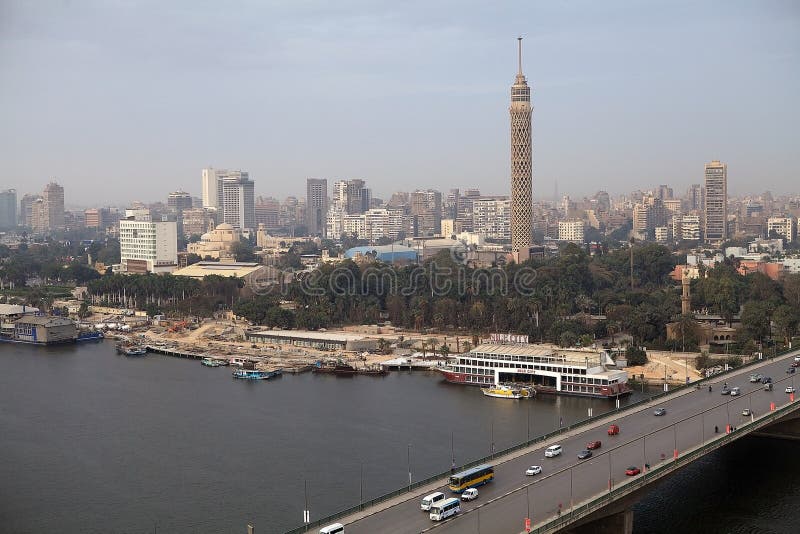Cairo Cityview with Nile River, Cairo Tower and Bridge, Egypt Editorial ...