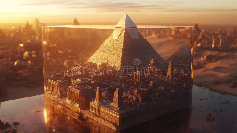 Cairo Crystal Cube 3D Miniature Cityscape with Desert Sunset Stock ...