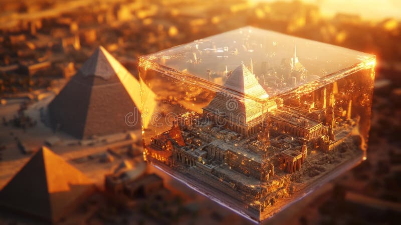 Cairo Crystal Cube 3D Miniature Cityscape with Desert Sunset Stock ...