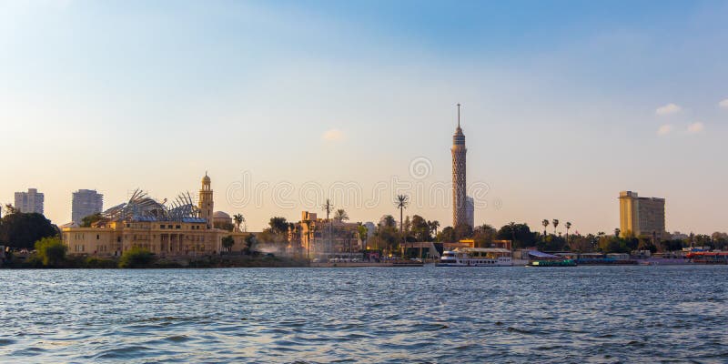 Cairo TV Tower on the Bank of Nile River, Egypt Stock Photo - Image of ...