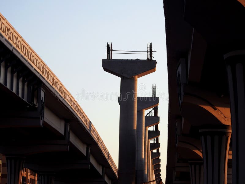 Cairo, Egypt, December 16 2022: Egypt Monorail Columns and Tracks Under ...