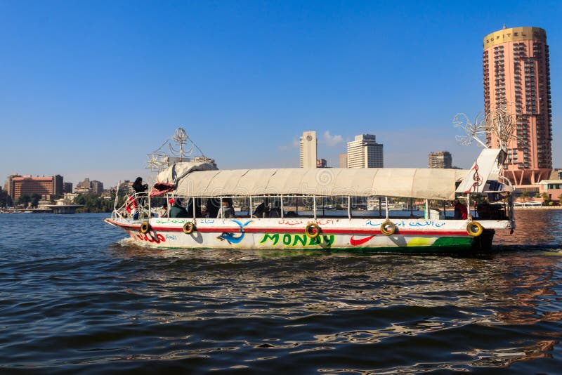 Pleasure Boat on Sailing Down the Nile River in Cairo, Egypt Editorial ...