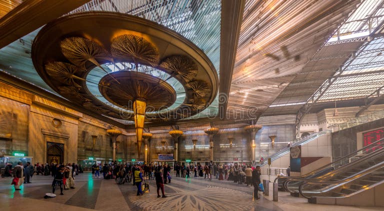 CAIRO, EGYPT - FEBRUARY 1, 2019: Interior of Ramses Railway Station in ...