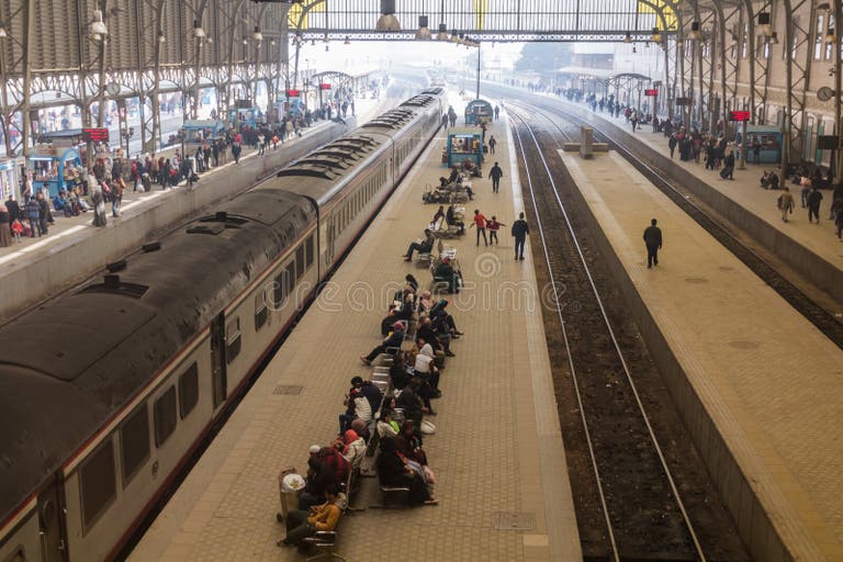 CAIRO, EGYPT - FEBRUARY 1, 2019: Platforms of Ramses Railway Station in ...