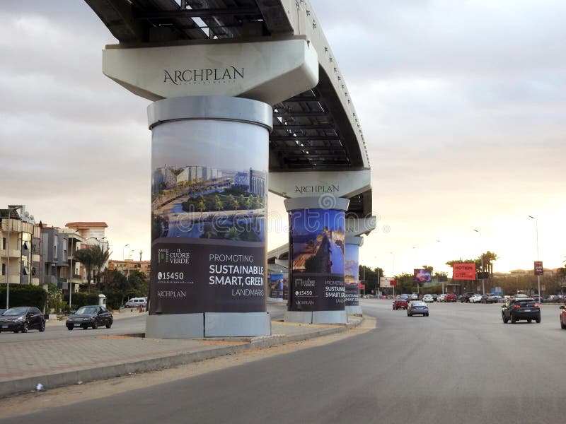 Cairo, Egypt, January 26 2024: Archplan Developments Advertisement on Cairo Monorail Columns ...