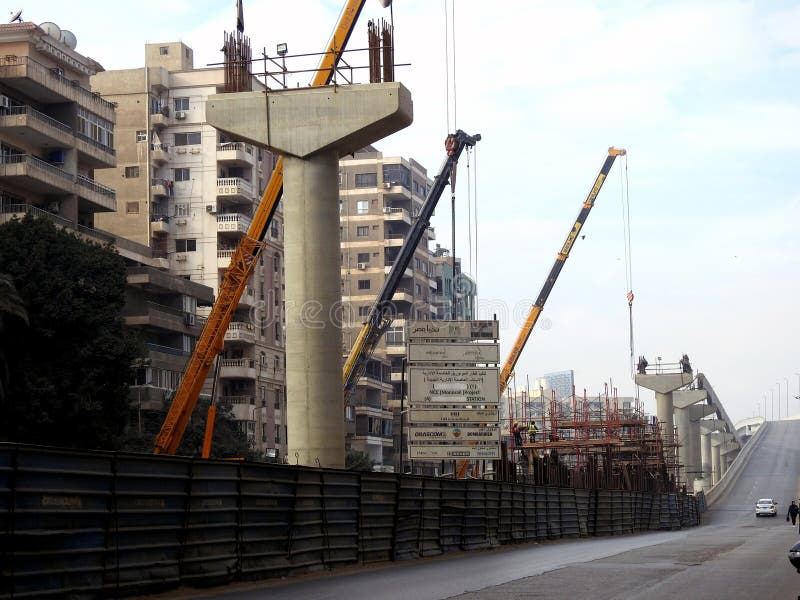Cairo, Egypt, January 7 2023: Egypt Monorail Columns and Tracks Under ...